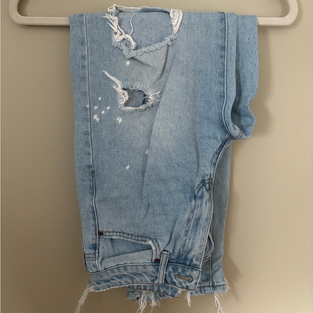 Wide Leg Bleach Splatter Ripped Jeans - Gem